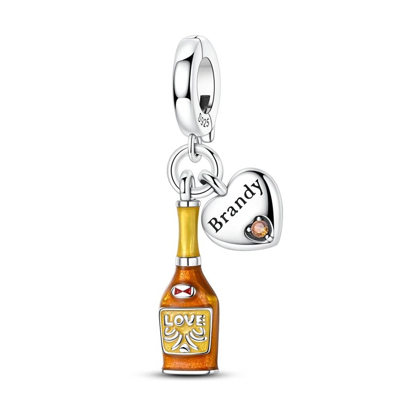 Botella de brandy y corazón “Amante del brandy” colgante charm