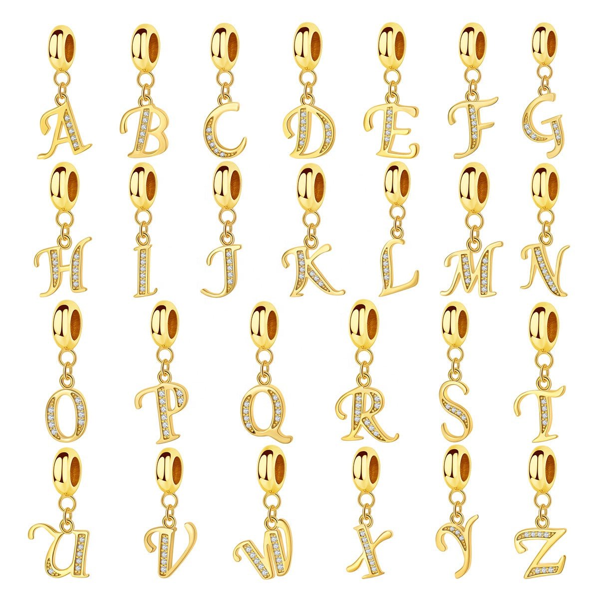 Gold Initial Letter A~Z Alphabet Dangle Charms