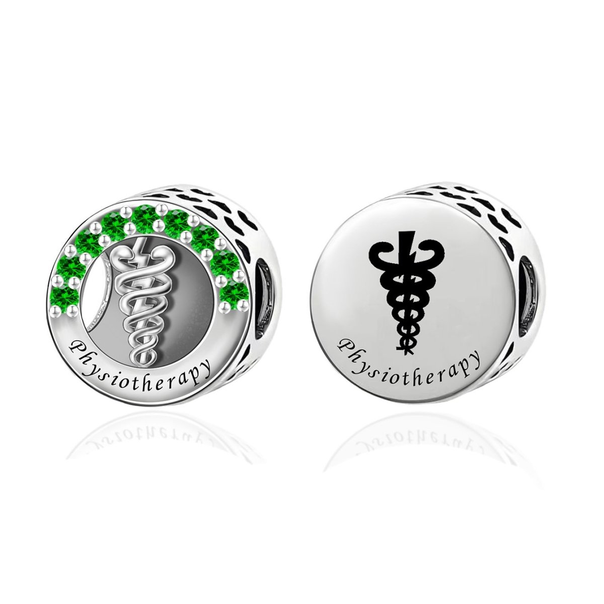 Physiotherapy Symbol with Green Crystal Charm